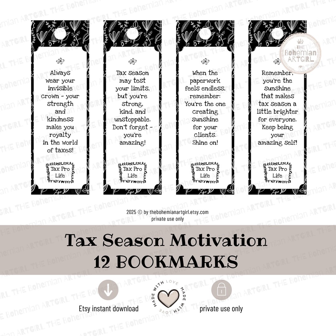 Taxes Printable Motivational Bookmarks for Tax Pros, Tax Season Prints ...
