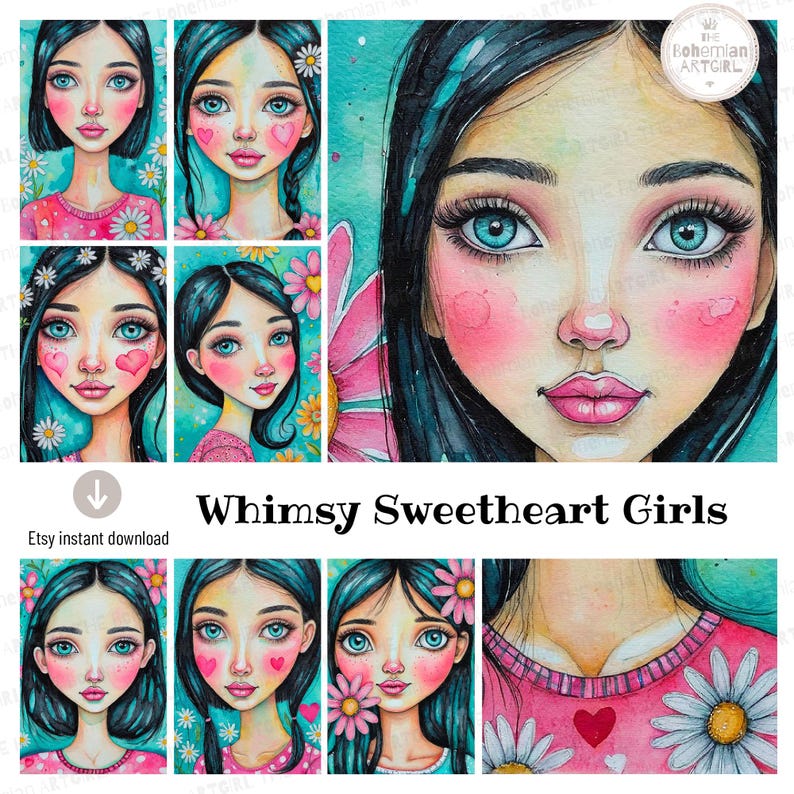 Printable Whimsy Sweetheart Girls Mixed Media Art Junk Journaling ...