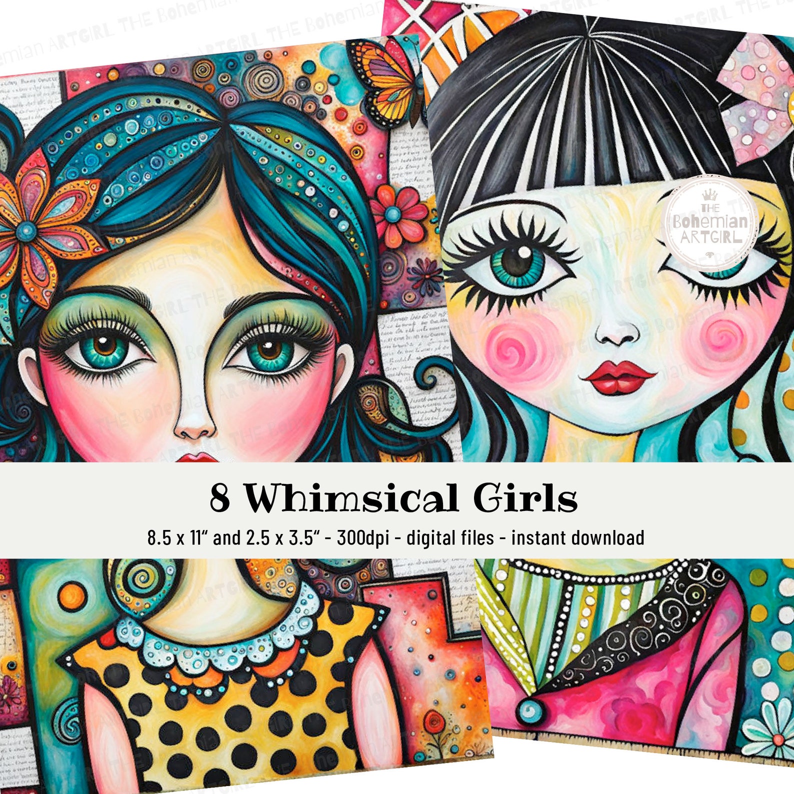 Printable Whimsical Girls, Mixed Media Art Journaling, Junk Journal ...