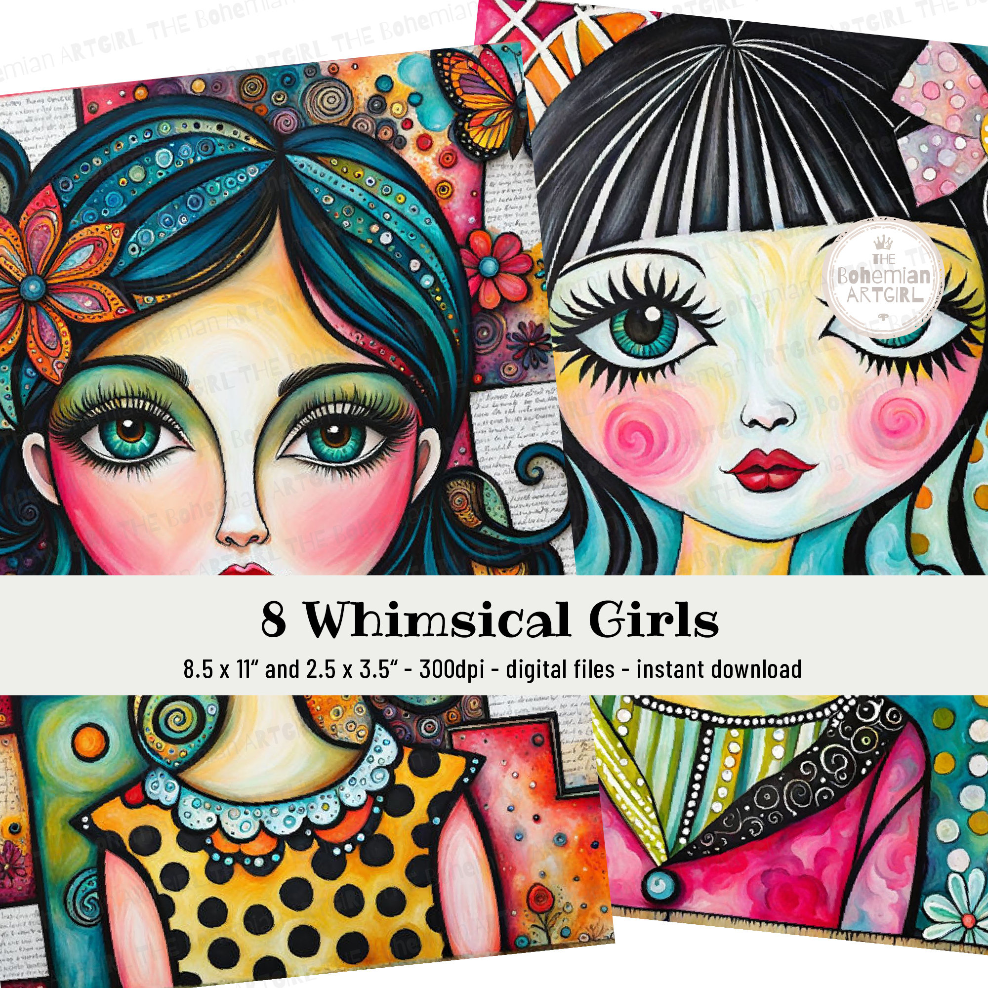 Printable Whimsical Girls, Mixed Media Art Journaling, Junk Journal ...
