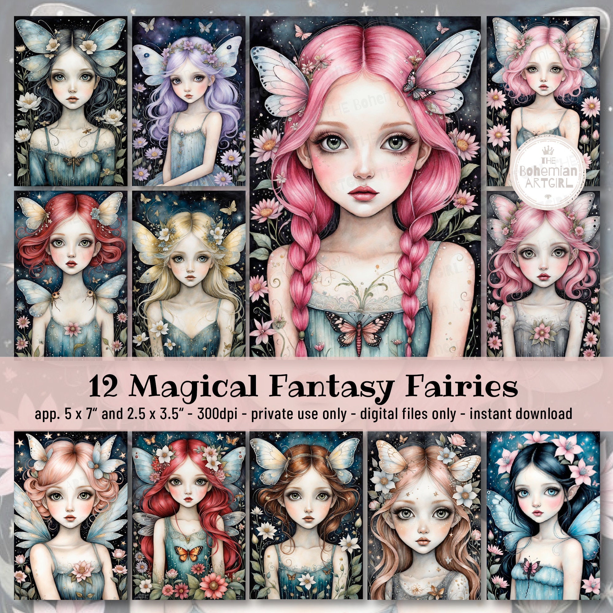 Fairies Magical Fantasy Whimsical Printable, Mixed Media Art Journaling ...