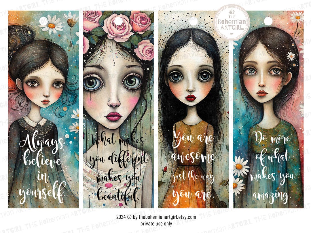 Whimsical Bookmarks – Set of 4 Printable Designs | 2.5x7 Inches | 300 ...