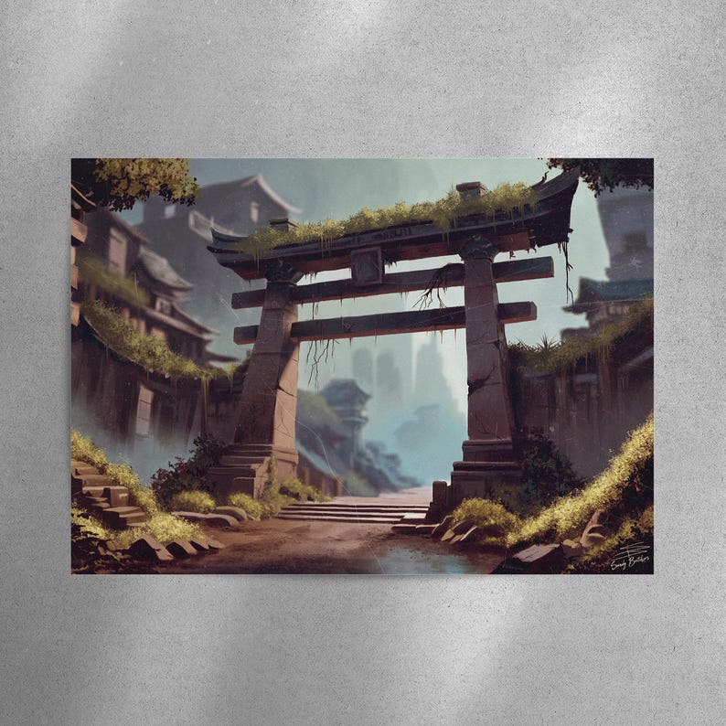 Tori Gate in Post-apocalyptic Cyberpunk Urban Landscape Futuristic Wall ...