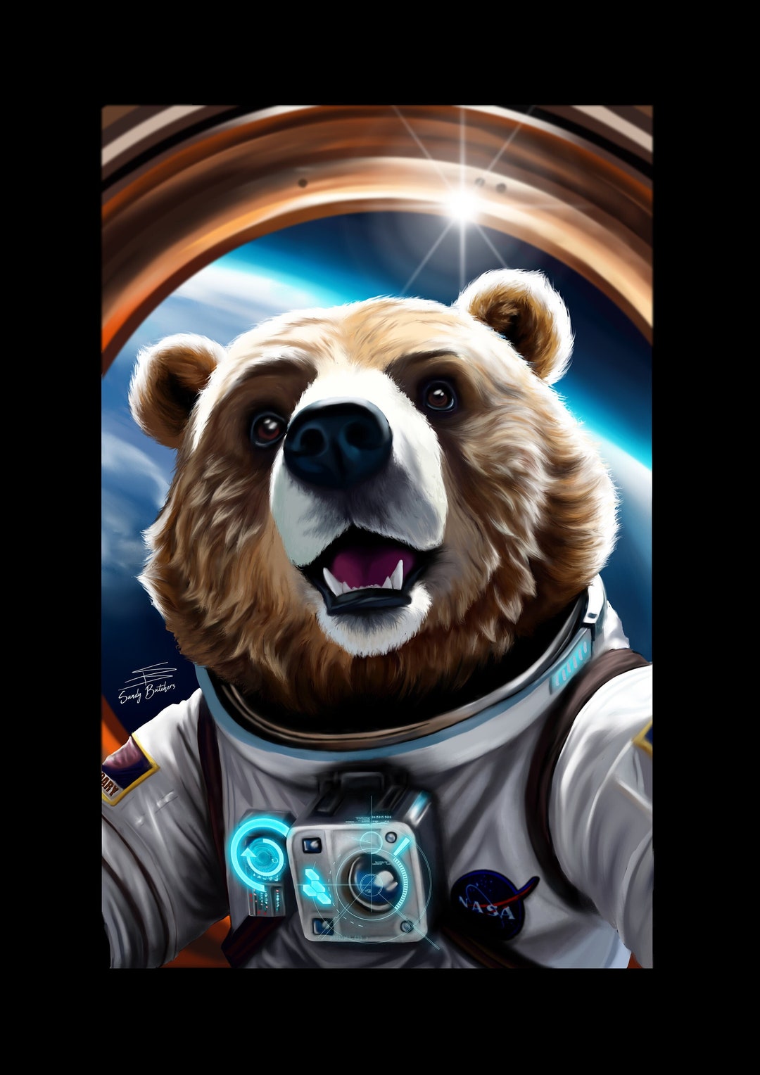 A Cute Astronaut Bear in Space, Space Exploration, Funny Animal Art ...