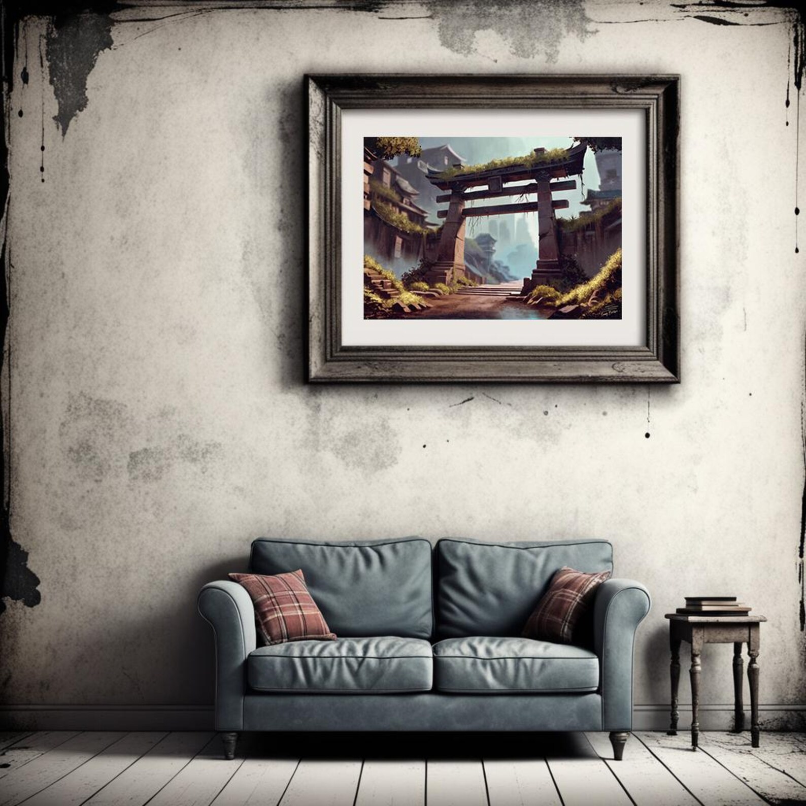 Tori Gate in Post-apocalyptic Cyberpunk Urban Landscape Futuristic Wall ...