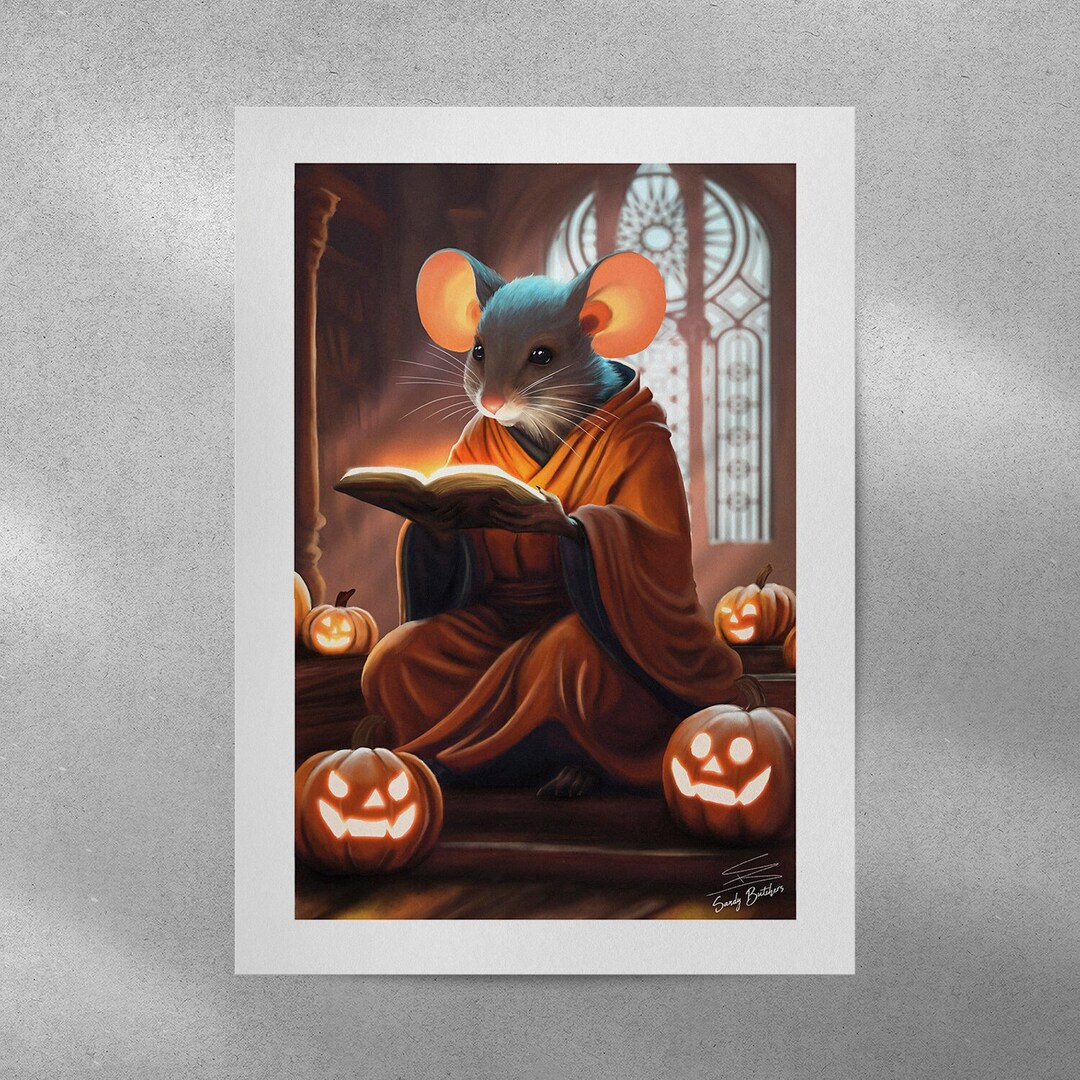 Cute Halloween Mouse Poster, Art Poster Print, Home Decor, Animal Lover ...