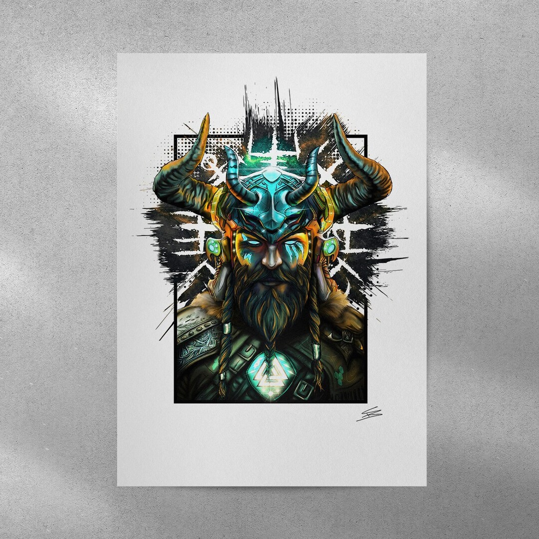 Cyber Viking; Giclée Art Print, Mjolnir, Norse Mythology, Home Decor ...
