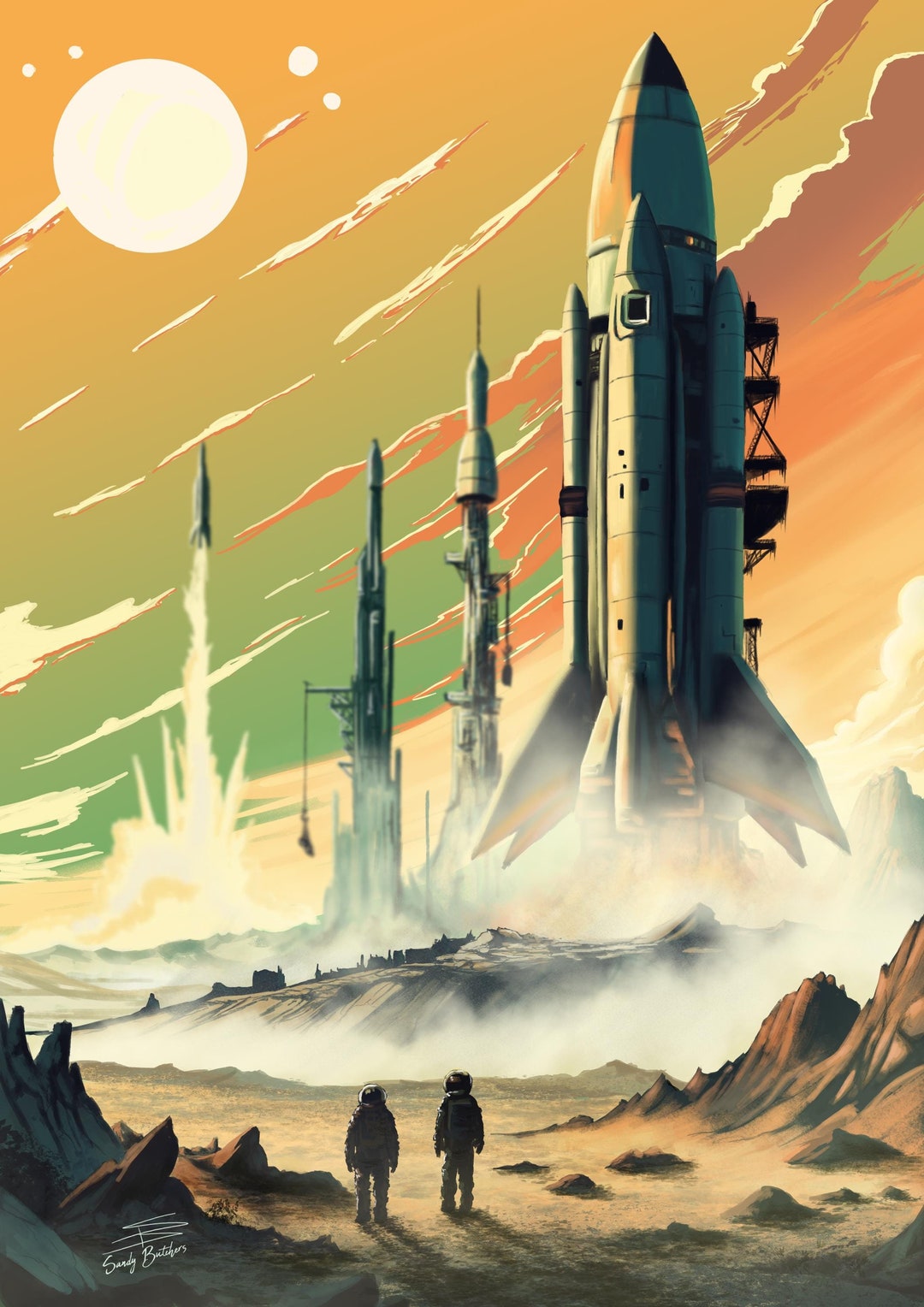 Retro Space Exploration Art Print - Vintage Rockets & Astronauts Decor ...