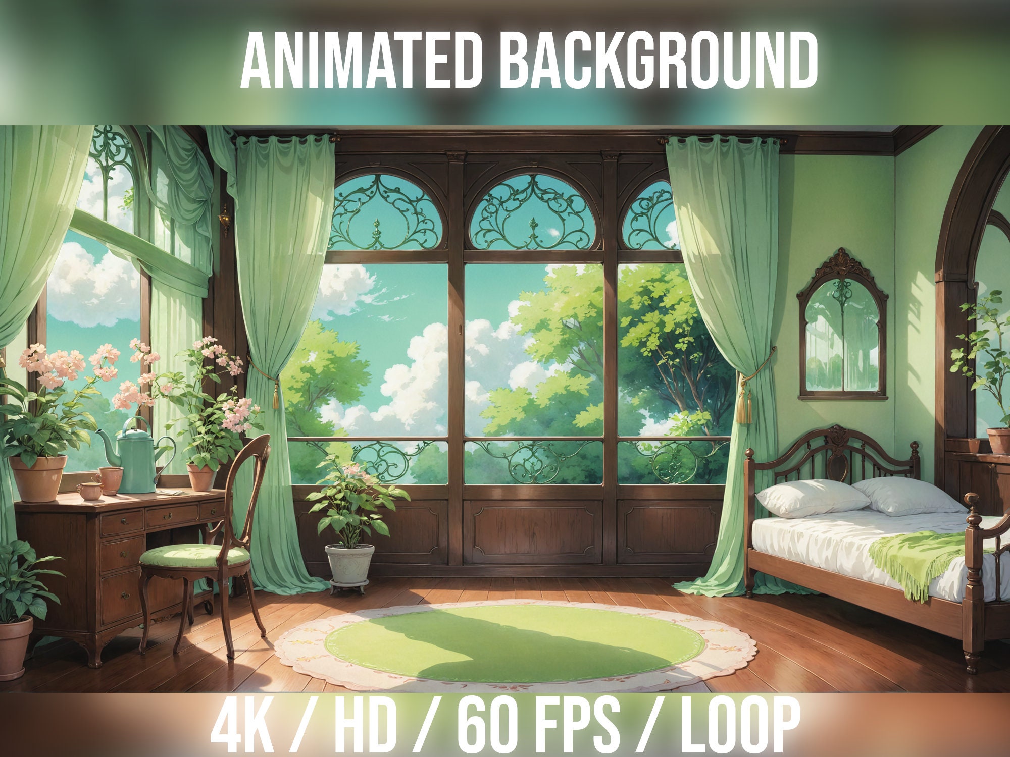 Animated Background Cozy Plants Bedroom for Vtuber, Twitch or Streamers ...