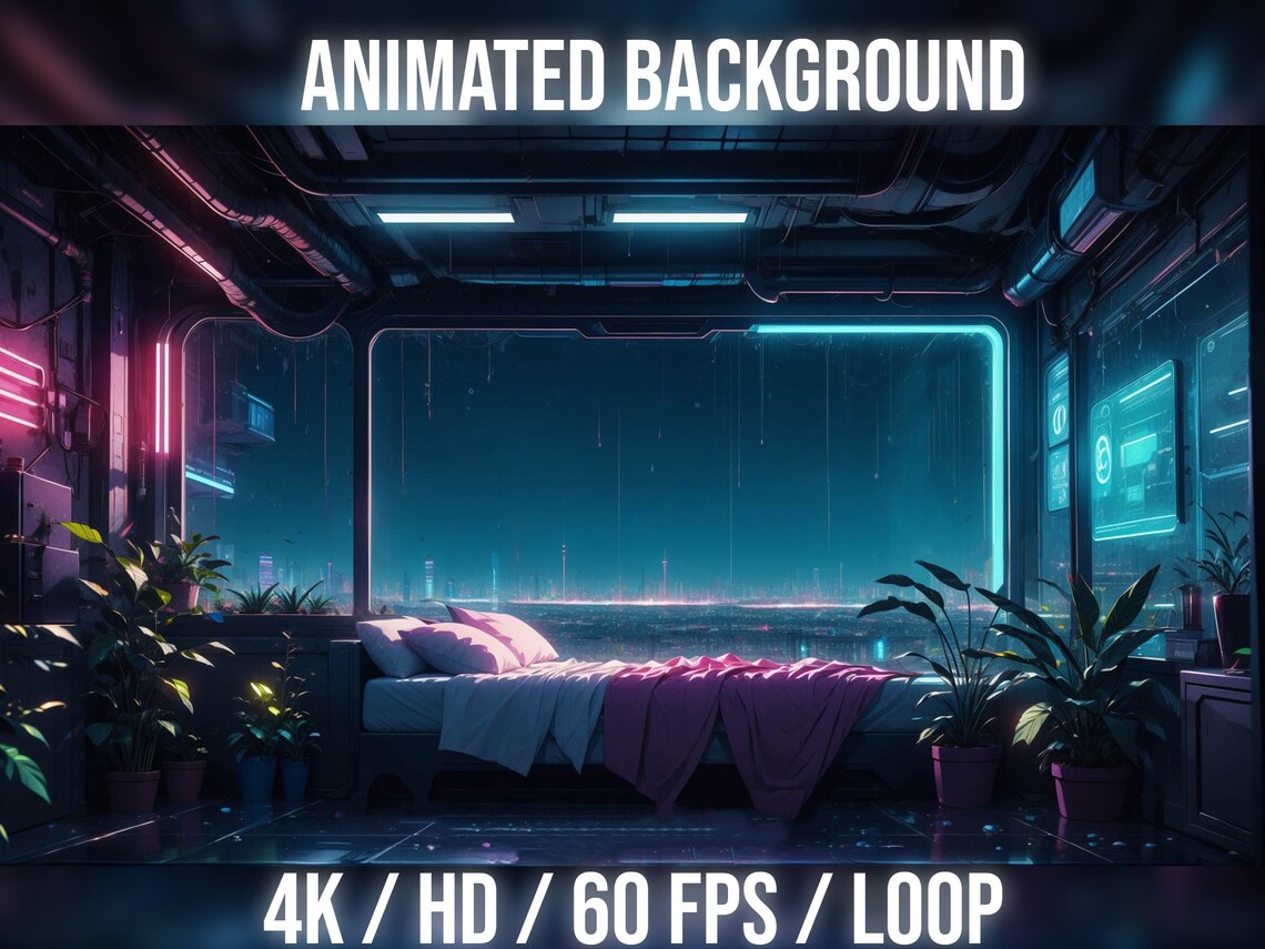 Animated Background Cyberpunk | Neon | Room | Bedroom | for Vtuber ...