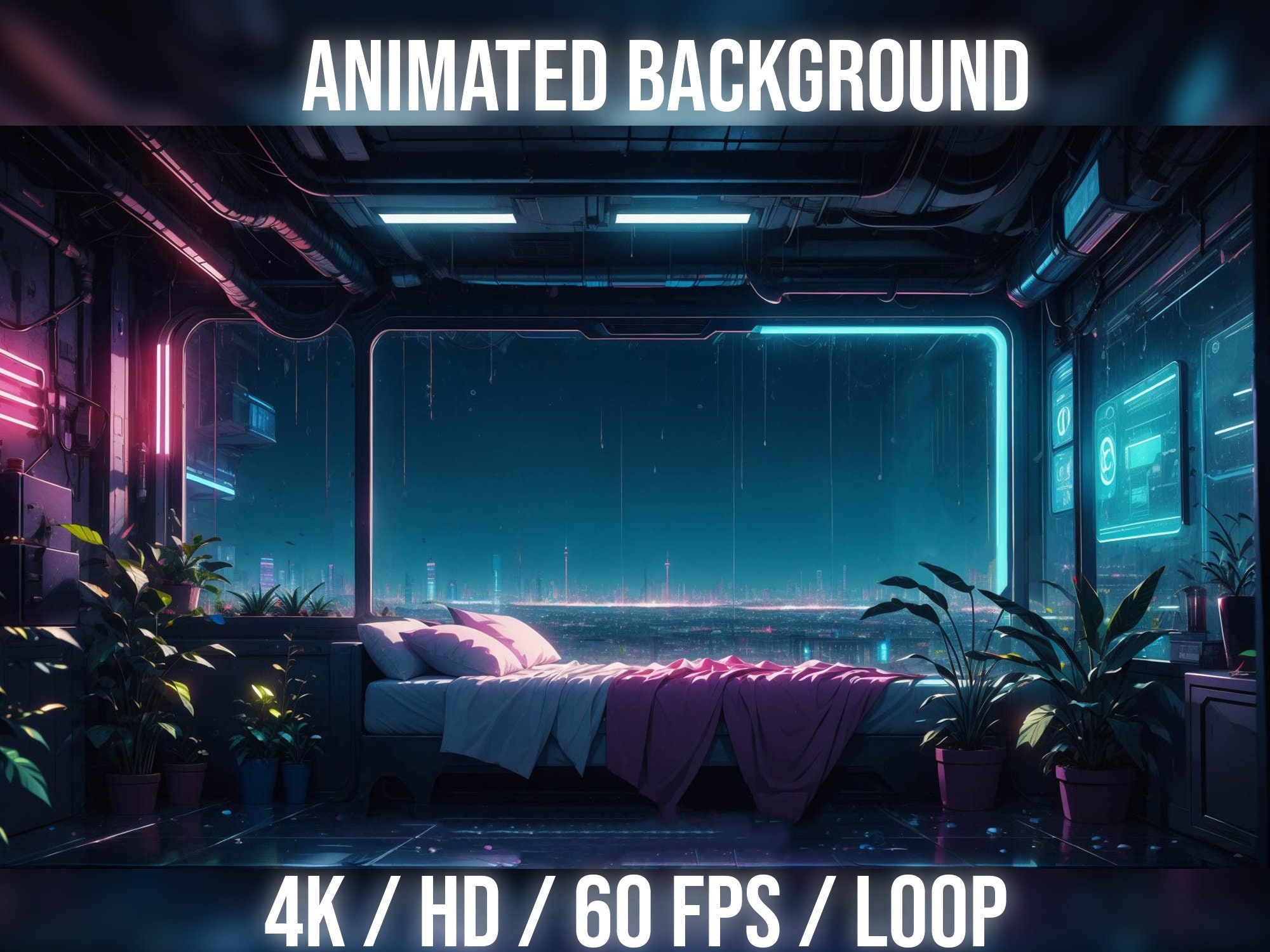 Animated Background Cyberpunk | Neon | Room | Bedroom | for Vtuber ...