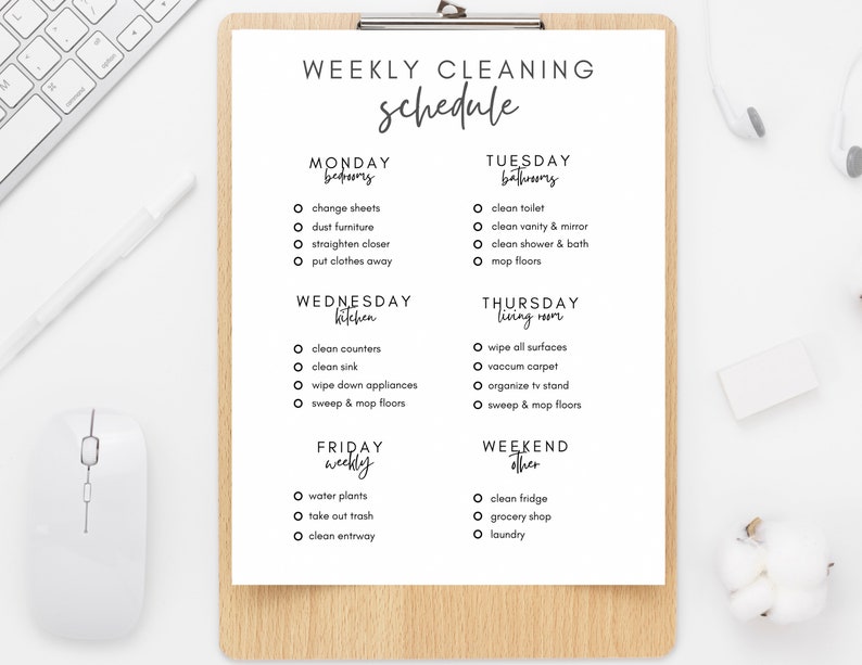 Editable Weekly Cleaning Schedule Template Cleaning Planner Cleaning ...