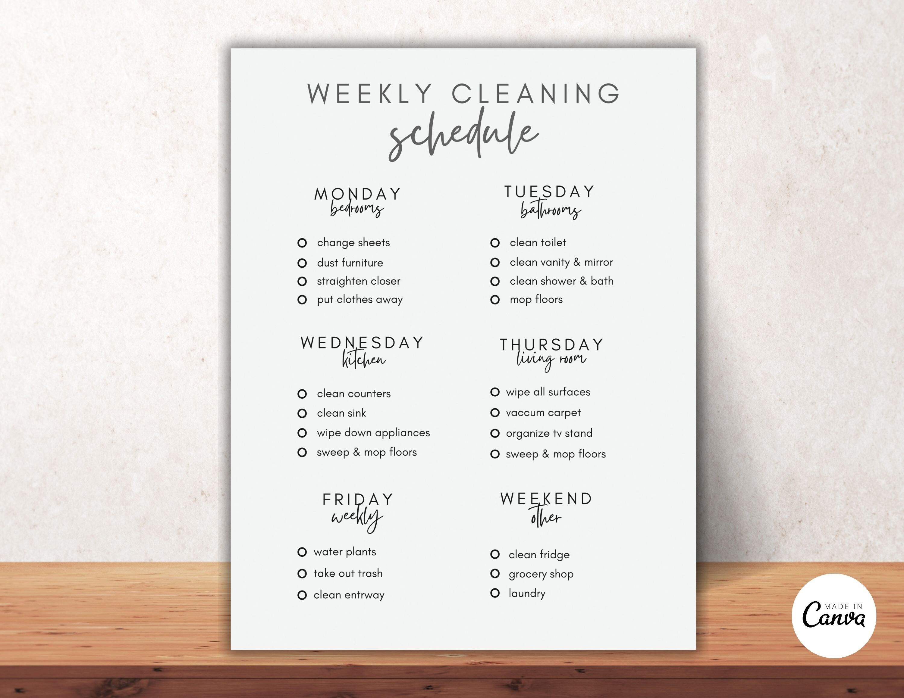 Editable Weekly Cleaning Schedule Template Cleaning Planner - Etsy