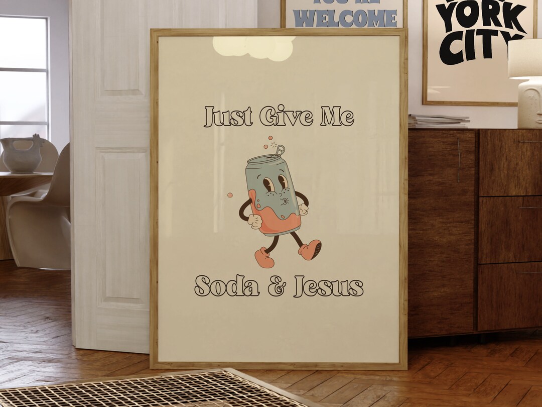 Soda and Jesus Print, Retro Soda Cartoon, Retro Cartoon Print, Digital ...