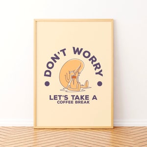 Coffee Break Print, Retro Coffee Cartoon, Retro Cartoon Art, Digital ...