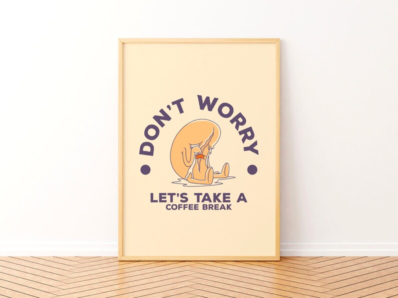 Coffee Break Print, Retro Coffee Cartoon, Retro Cartoon Art, Digital ...