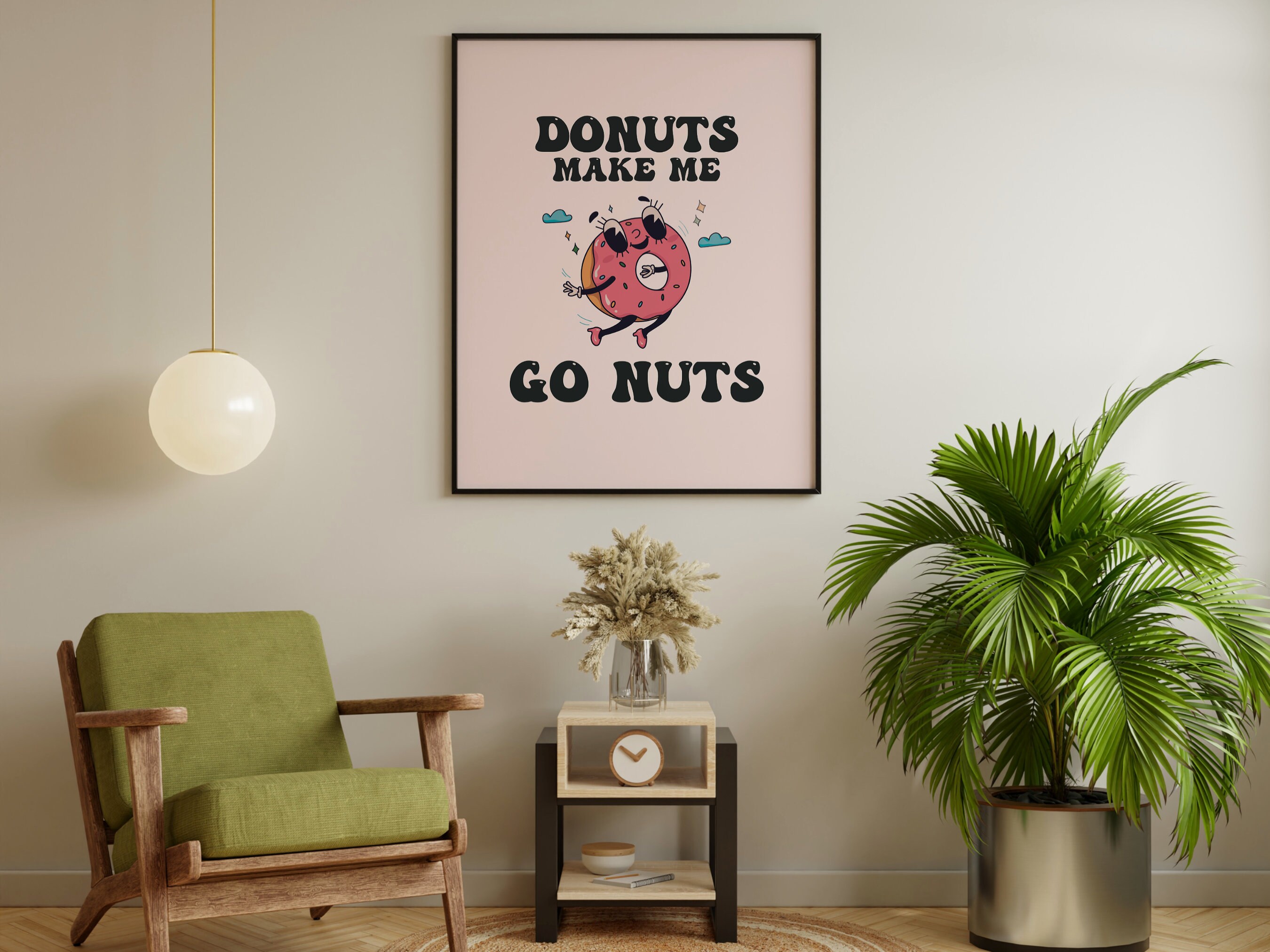 Donut Print, Donut Cartoon, Kitchen Poster, Dessert Art, Retro Cartoon ...