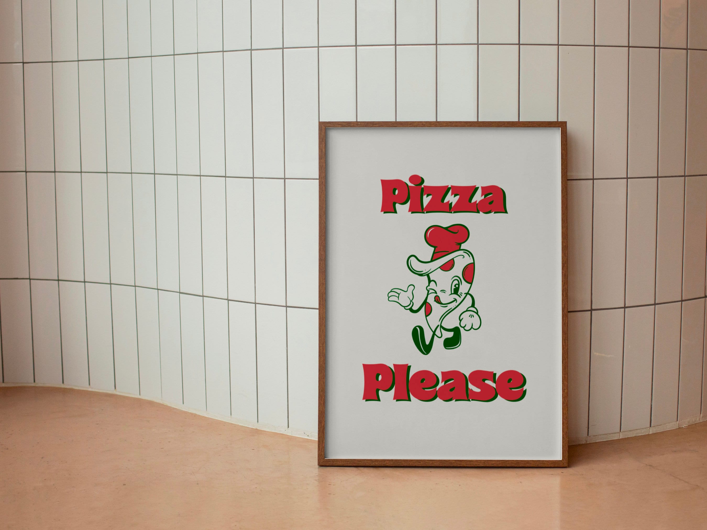 Pizza Please Print, Retro Pizza Cartoon, Digital Prints, Retro Wall Art ...