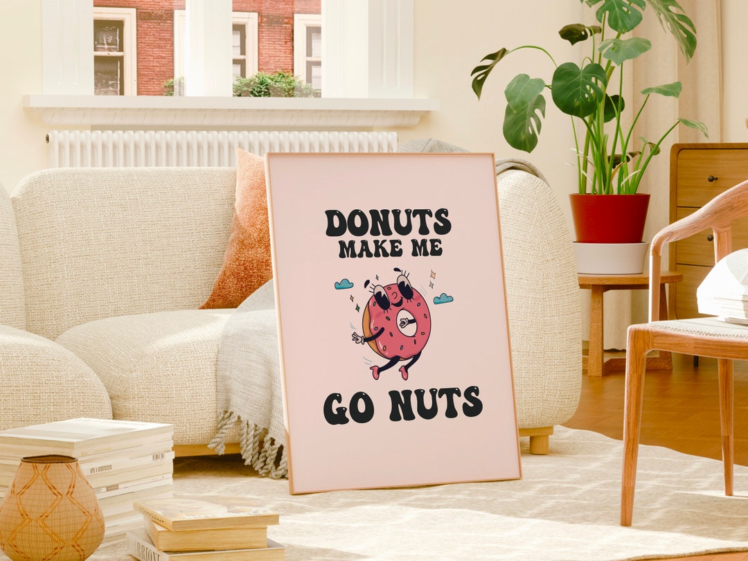 Donut Print, Donut Cartoon, Kitchen Poster, Dessert Art, Retro Cartoon ...