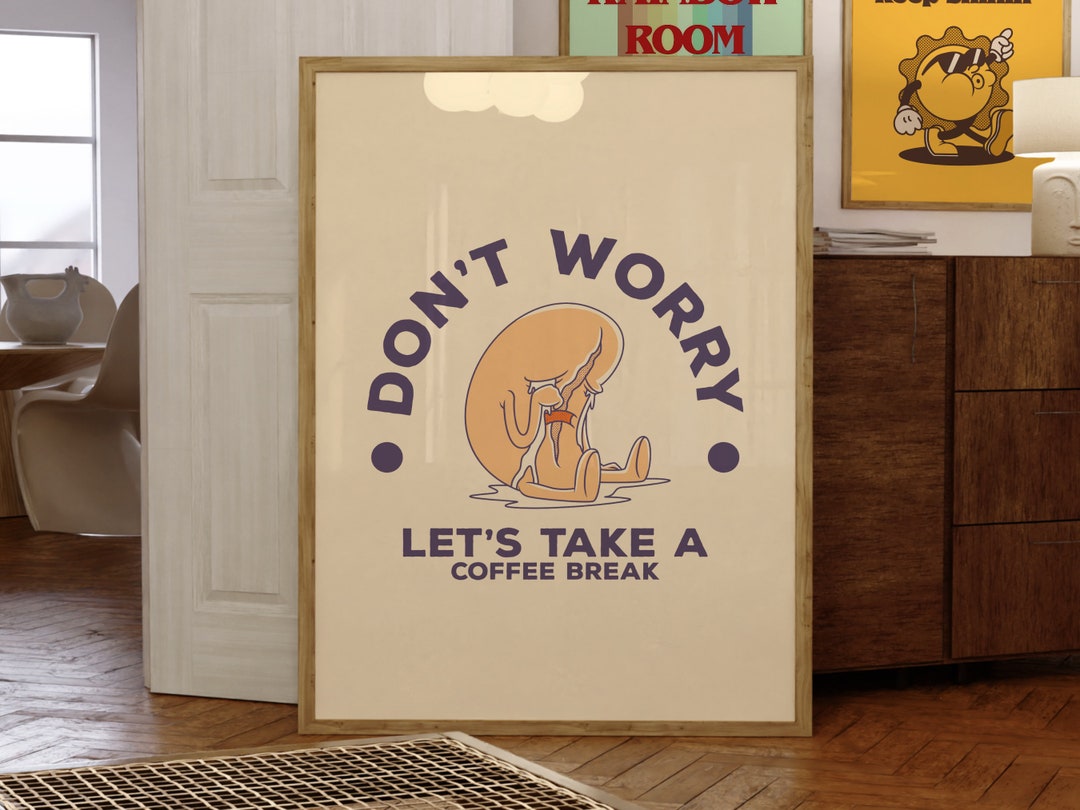 Coffee Break Print, Retro Coffee Cartoon, Retro Cartoon Art, Digital ...