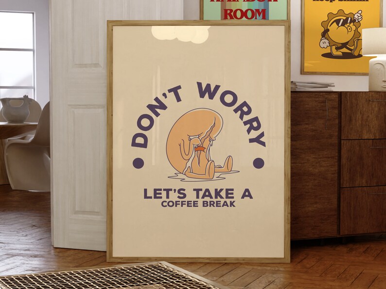 Coffee Break Print, Retro Coffee Cartoon, Retro Cartoon Art, Digital ...