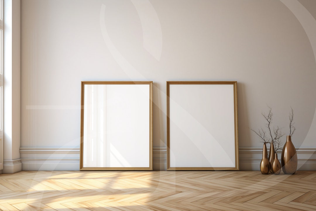 Modern Double Frames Mockup Wall Art, Minimal Two Bright Frames Mockup ...