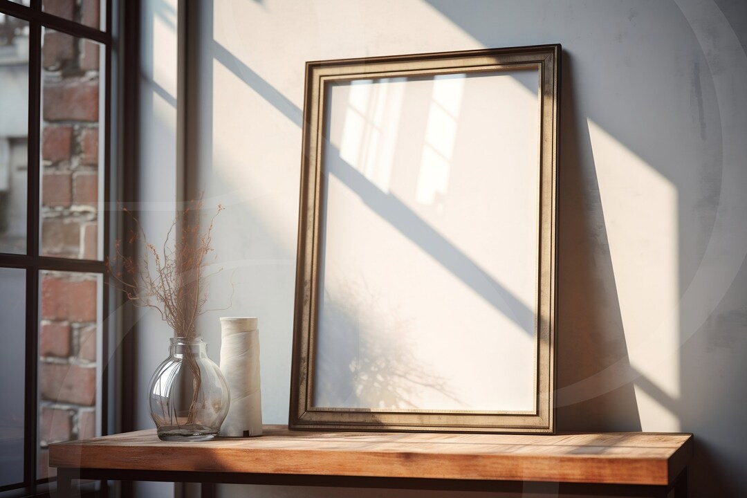 Wooden Digital Mockup Frame Glass, Light Reflexion Glass Poster Mockup ...