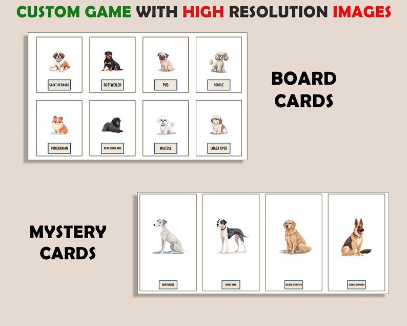 Dog Lovers V1 Guess Who Printable Insert Cards Digital Download Print ...