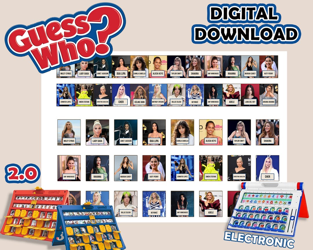 POP Music Stars V1 Guess Who? 2.0 | Printable Insert Cards | Digital ...