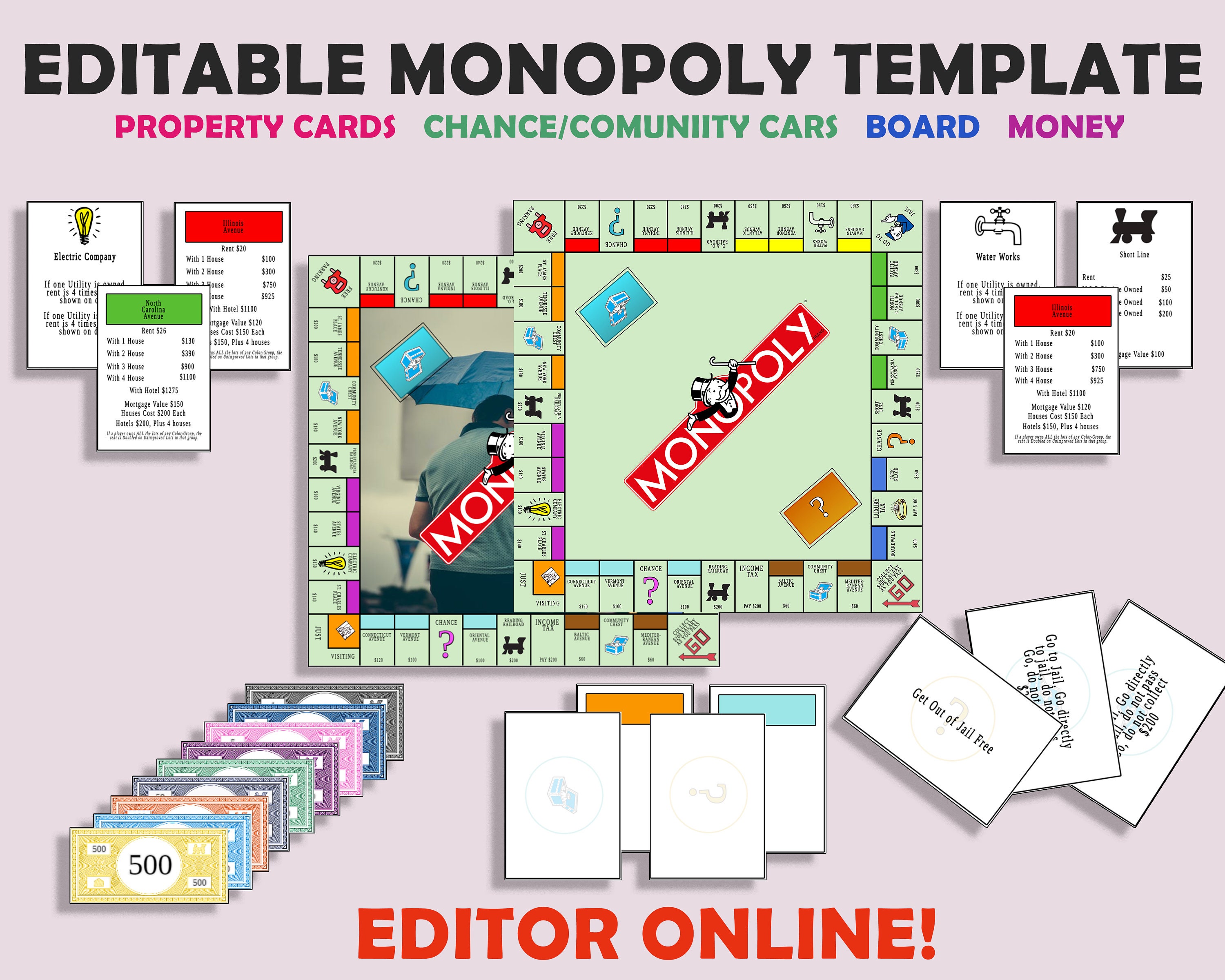 Custom Monopoly Template Online Editor Jettemplate - Etsy