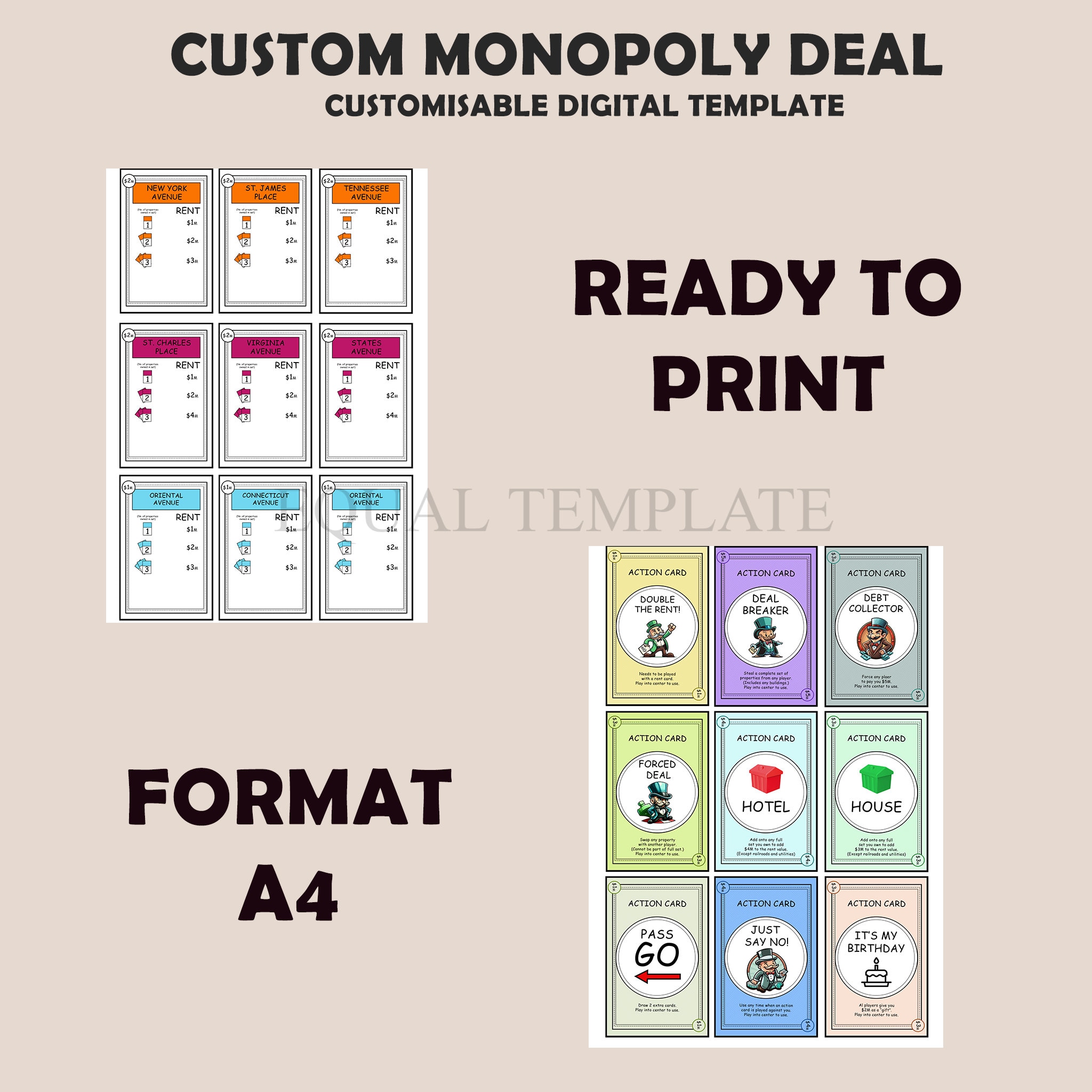 Monopoly Deal Template | Custom Monopoly Template | Download | Fully ...