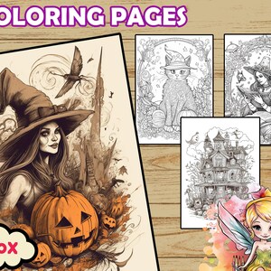 10 X Halloween Coloring Pages A4 Printable Witch Pumpkin - Etsy