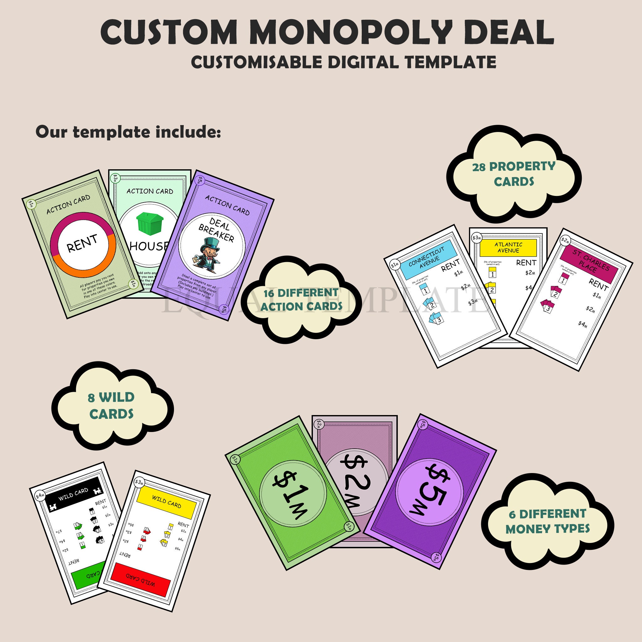 Monopoly Deal Template | Custom Monopoly Template | Download | Fully ...