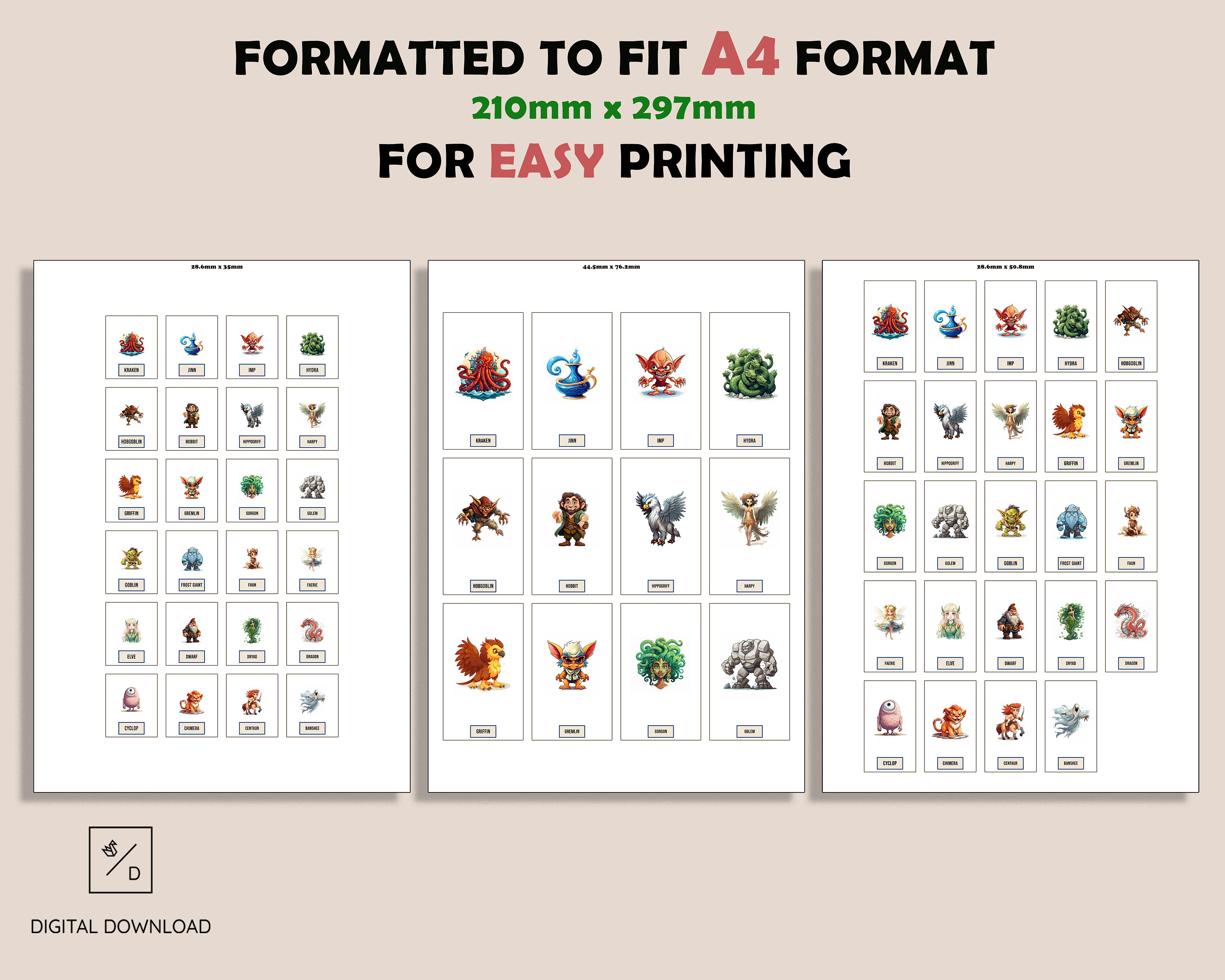 Fantasy Creatures V2 Guess Who Printable Insert Cards Digital Download ...