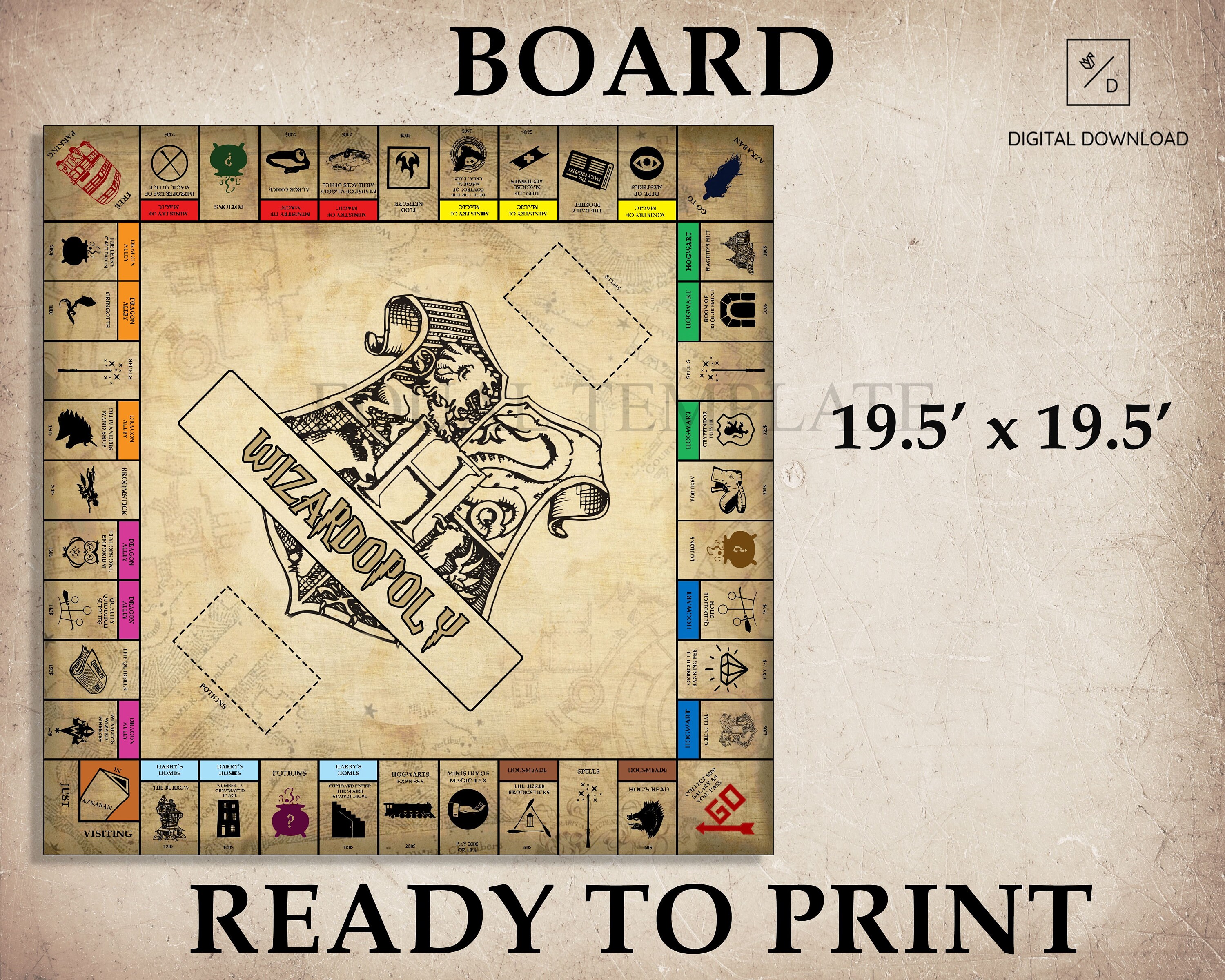 Wizardopoly Custom Monopoly HP Monopoly Digital Download Ready to Print ...