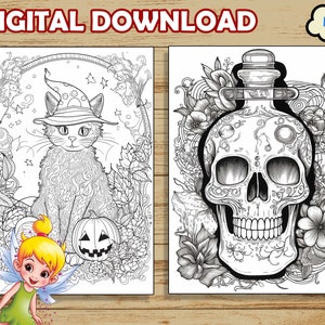 10 X Halloween Coloring Pages A4 Printable Witch Pumpkin - Etsy