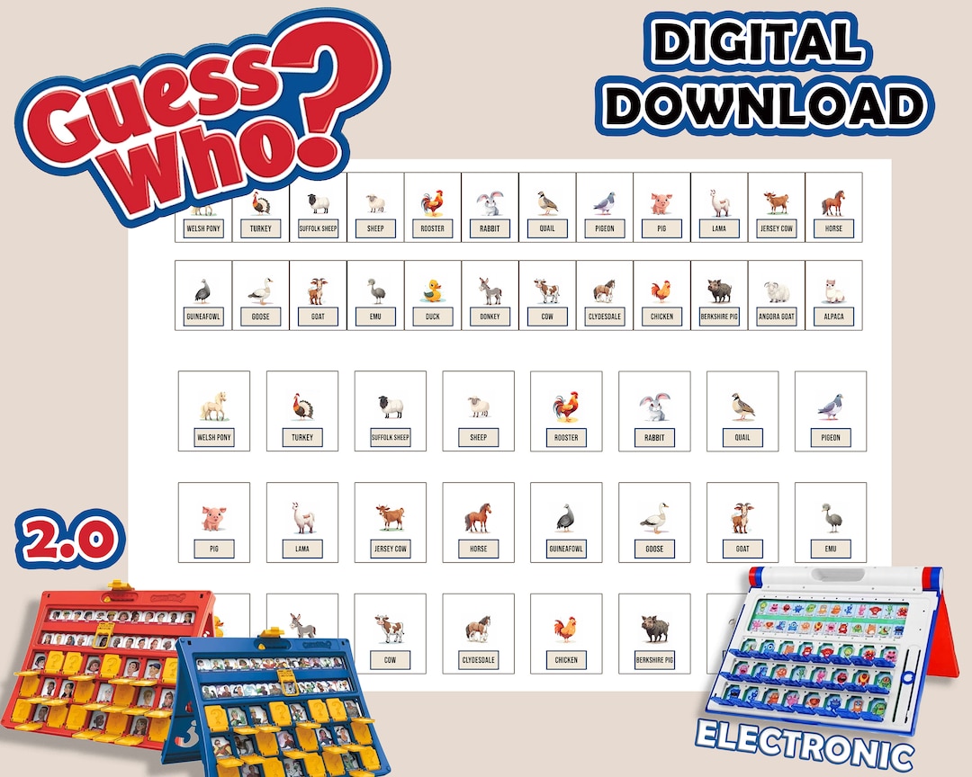 Farm Animals Guess Who? 2.0 | Printable Insert Cards | Digital Download ...