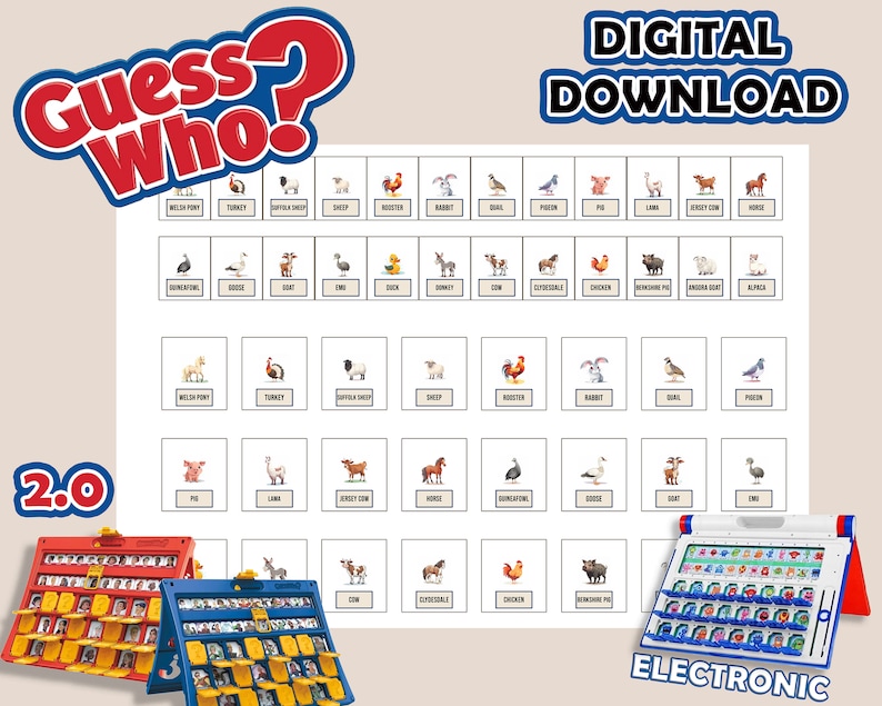 Farm Animals Guess Who? 2.0 | Printable Insert Cards | Digital Download ...