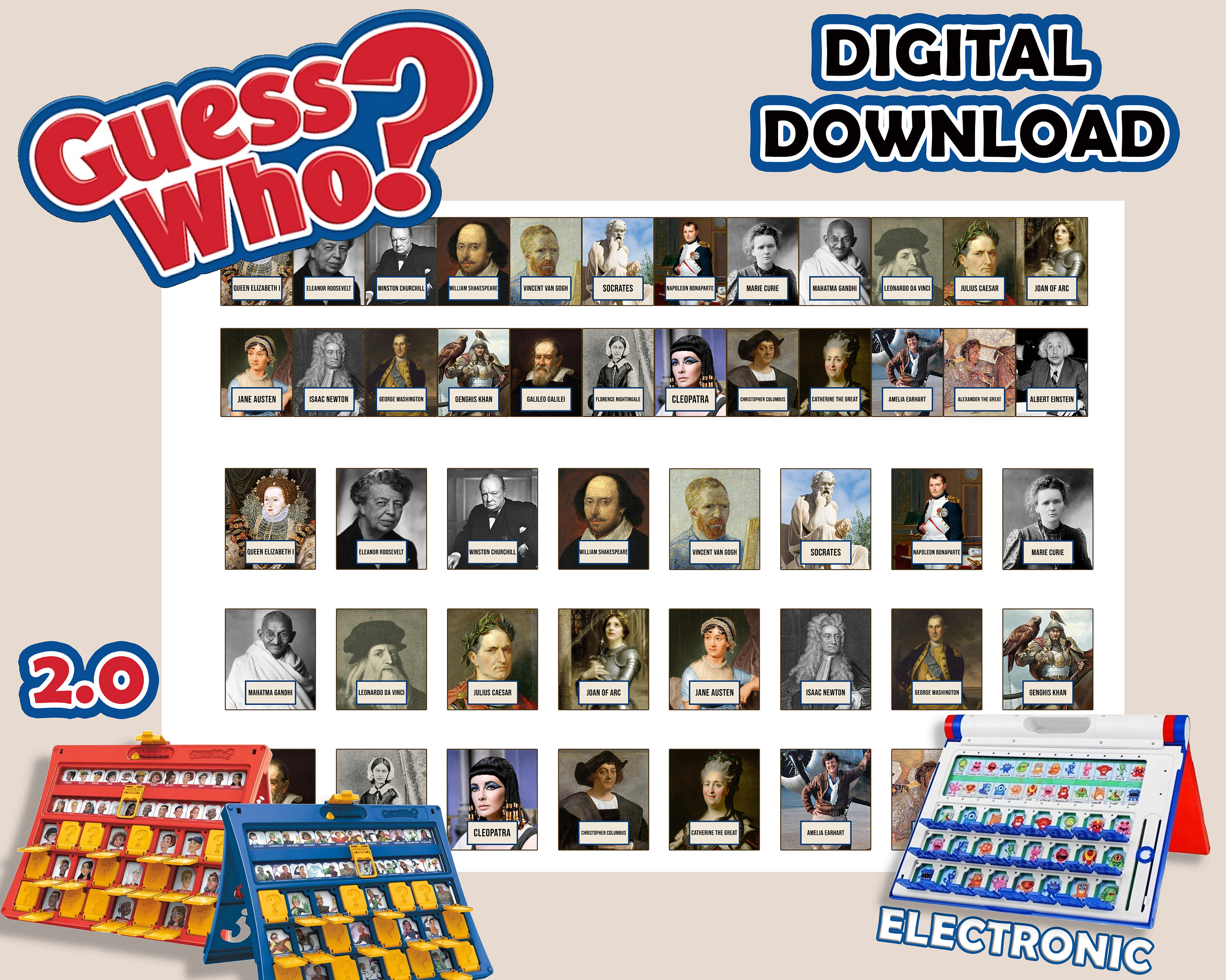 History Characters V1 Guess Who? 2.0 Printable Insert Cards | Digital ...
