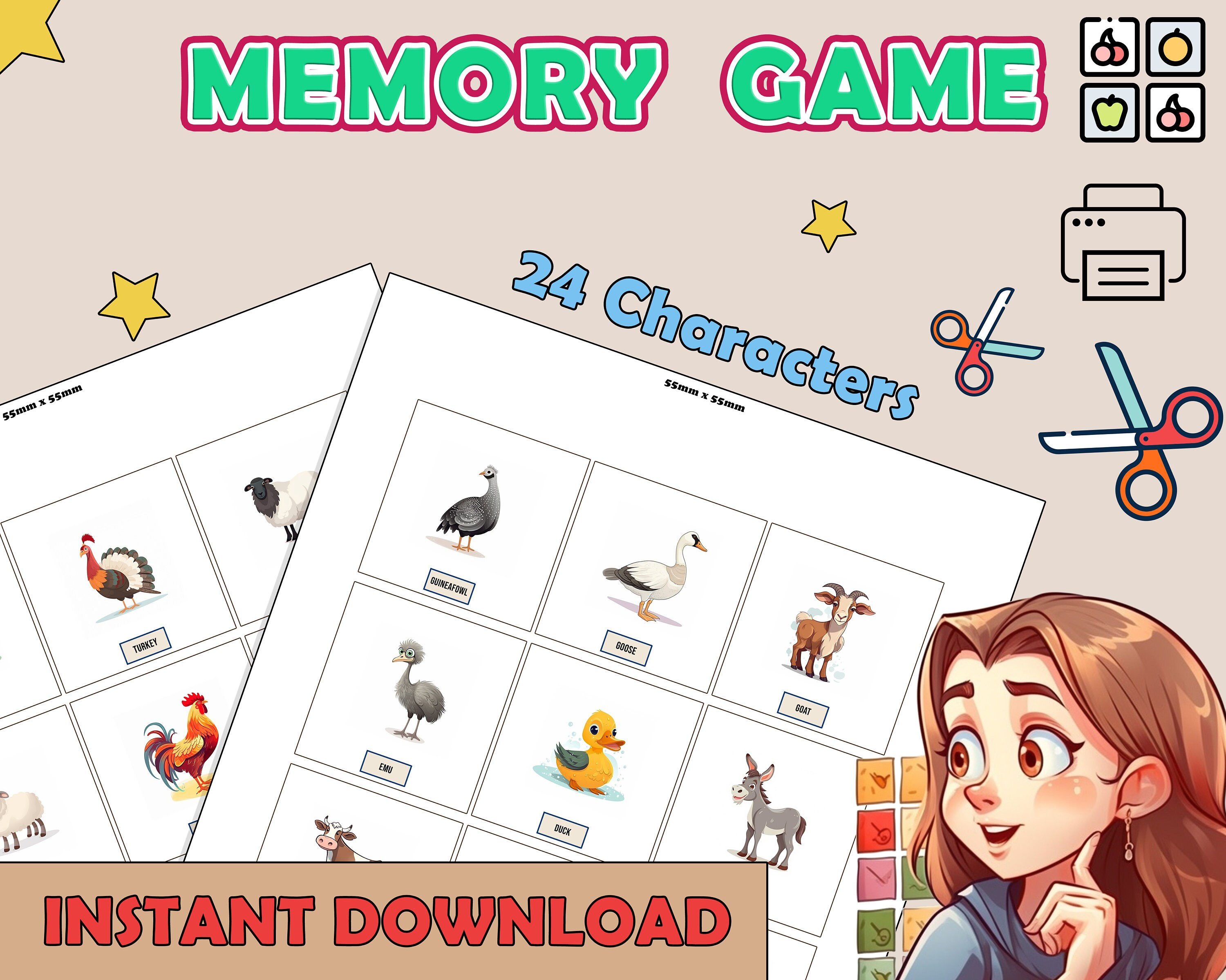 Farm Animals Memory Game | Printable Cards | Instant Digital Download ...