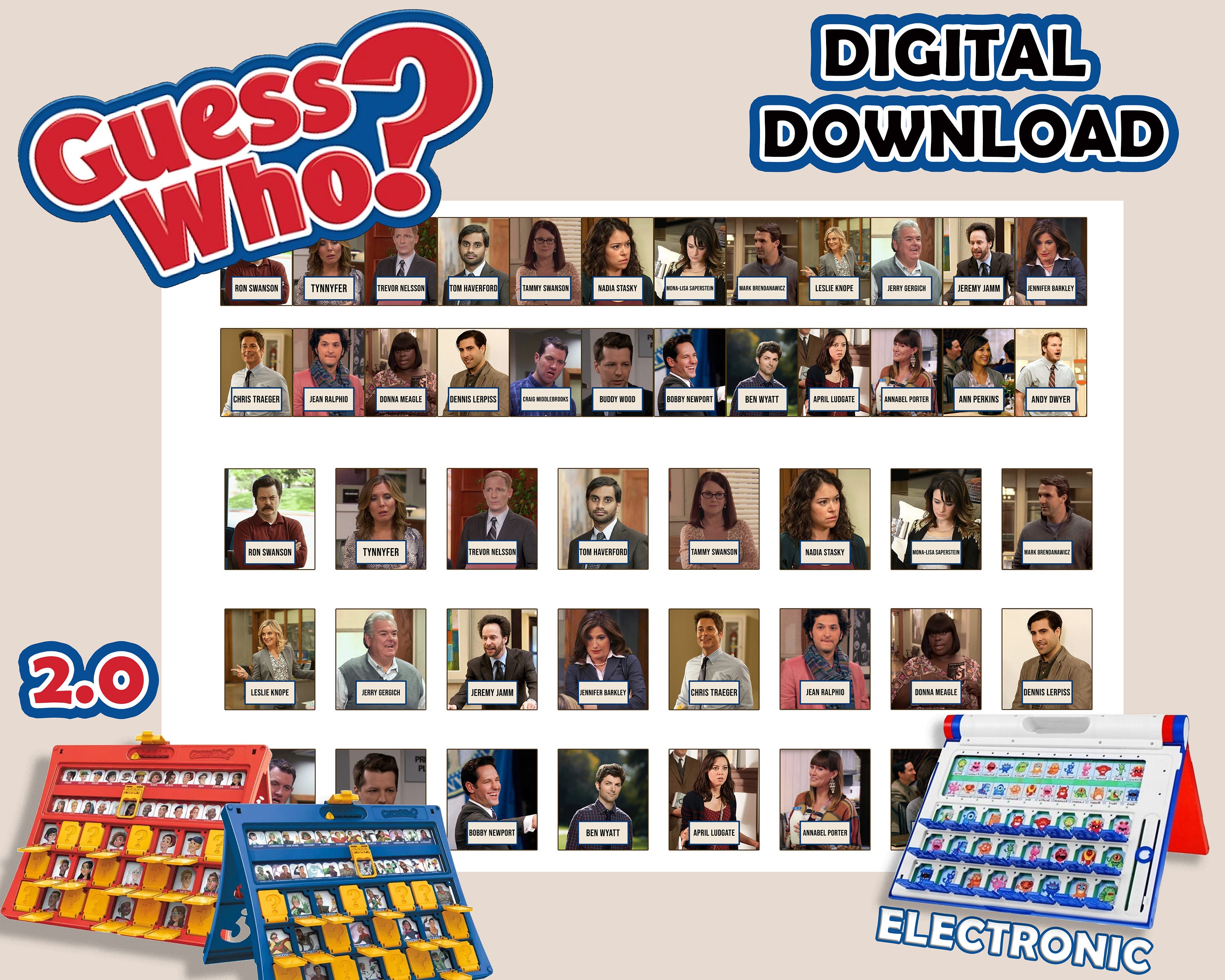 Parks and Recreations Guess Who? 2.0 | Printable Insert Cards | Digital ...