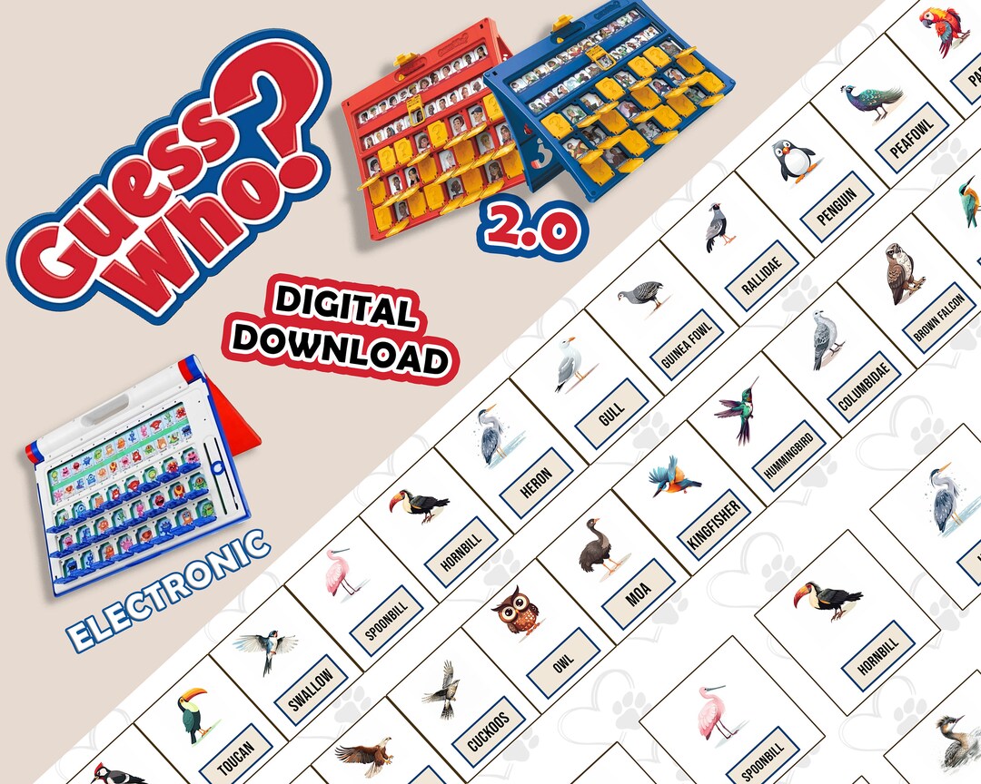 BIRDS Guess Who? 2.0 Printable Insert Cards | Digital Download | Print ...