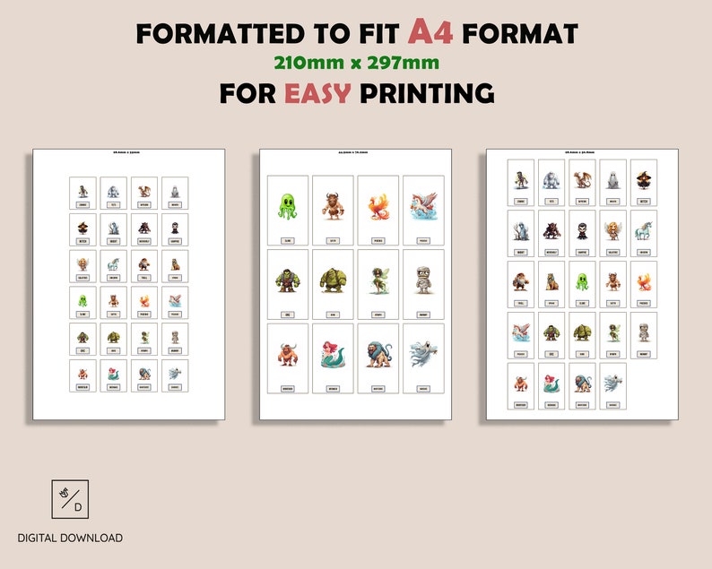 Fantasy Creatures V1 Guess Who Printable Insert Cards Digital Download ...