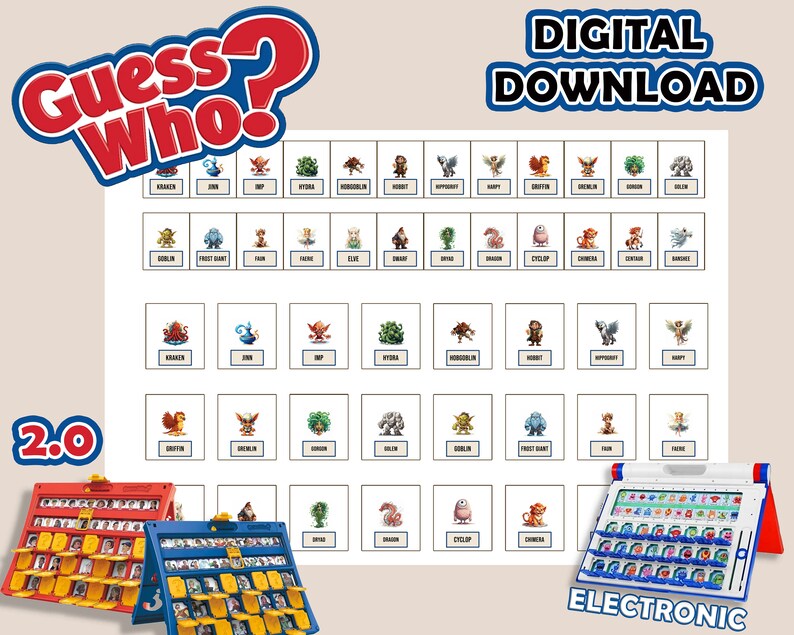 Fantasy Creatures V2 Guess Who 2.0 Printable Insert Cards Digital ...