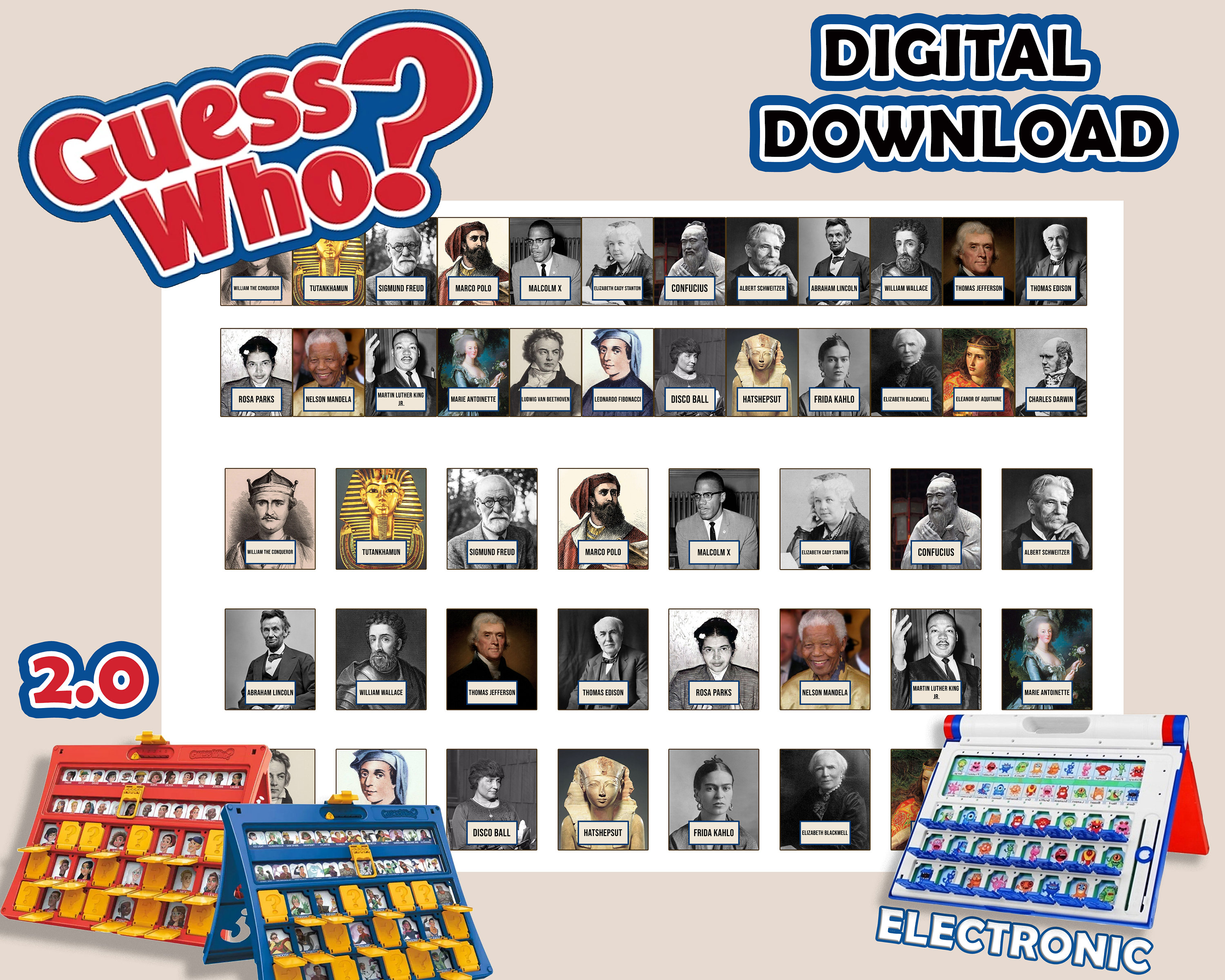 History Characters V2 Guess Who? 2.0 Printable Insert Cards | Digital ...