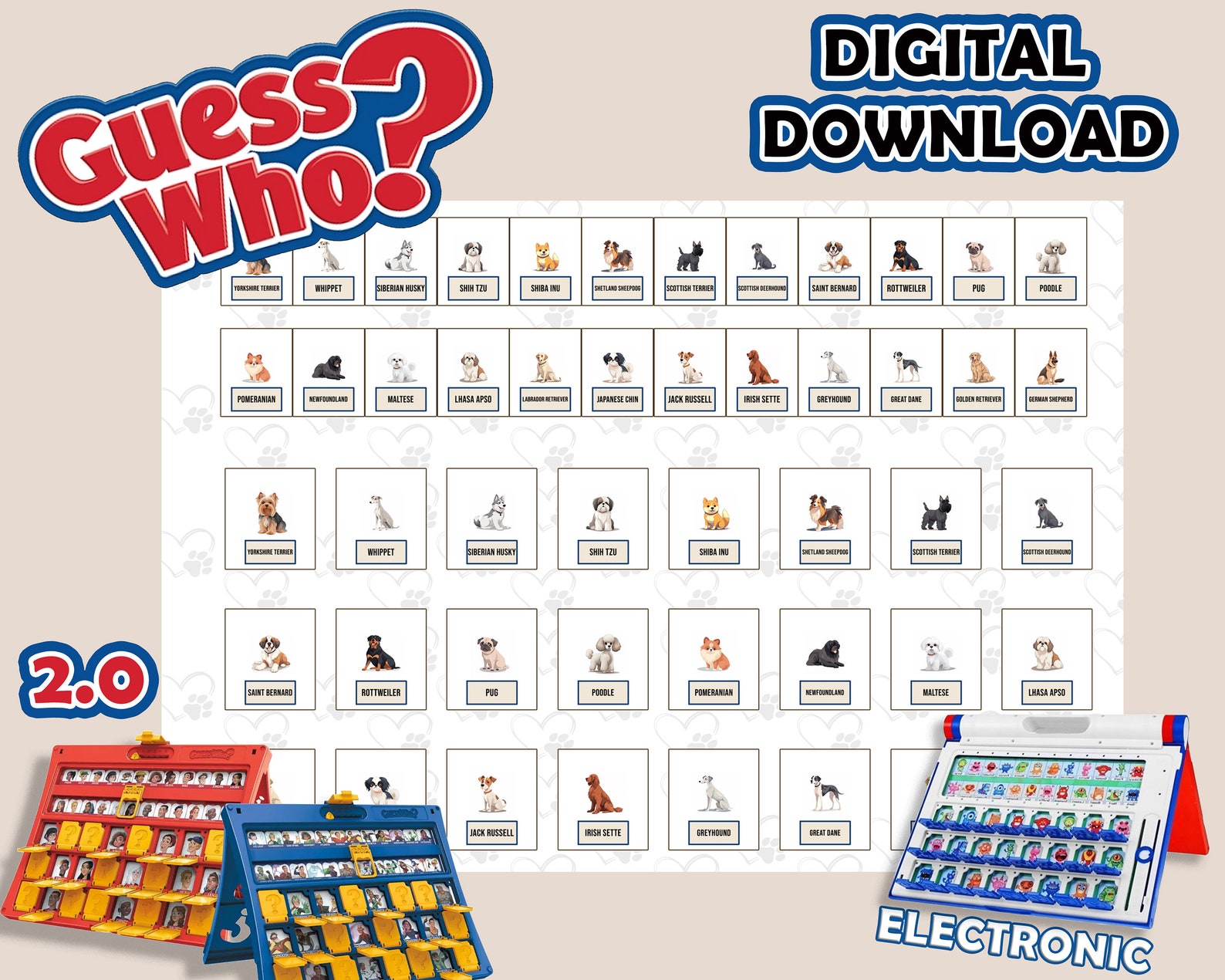 Dog Lovers V1 Guess Who? 2.0 | Printable Insert Cards | Digital ...