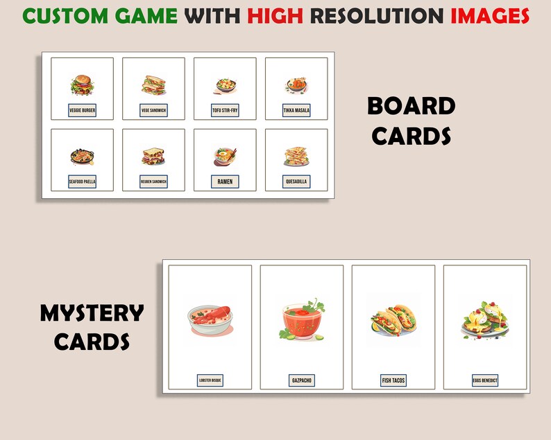 FOOD V1 Guess Who Printable Insert Cards Digital Download Print at Home ...