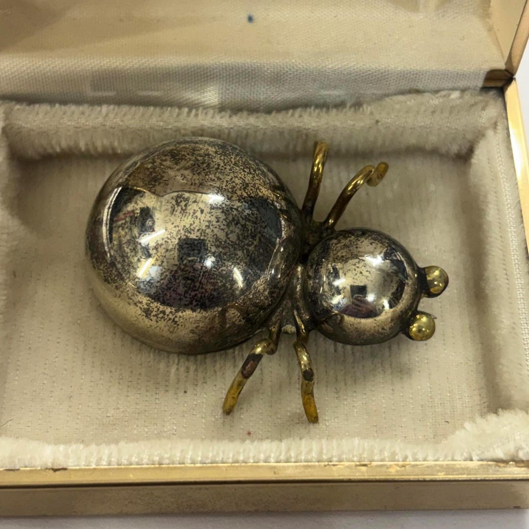 Vtg Sterling Big Brooch With Gold Plated Eyes and Legs - Etsy