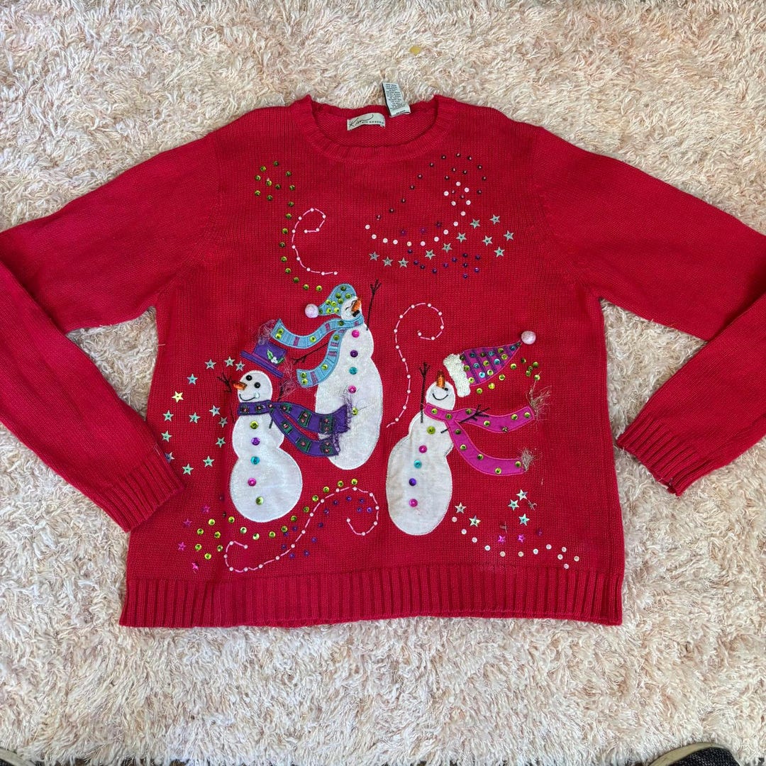 90s/y2k Kim Rogers Knit Snowman Sweater - Etsy