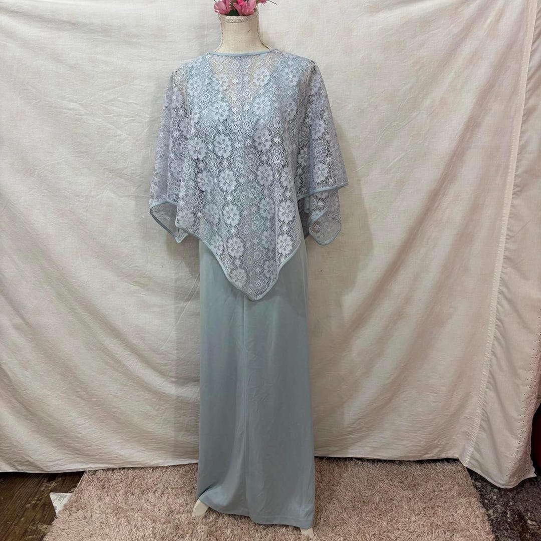 Vtg 70s Powder Blue Lace Capelet Empire Waist Maxi Dress - Etsy